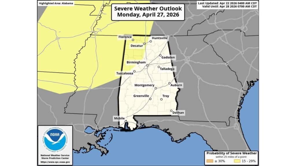 Monday Severe Risk Pulls Back to Northwest Alabama as Storms Shift to ...